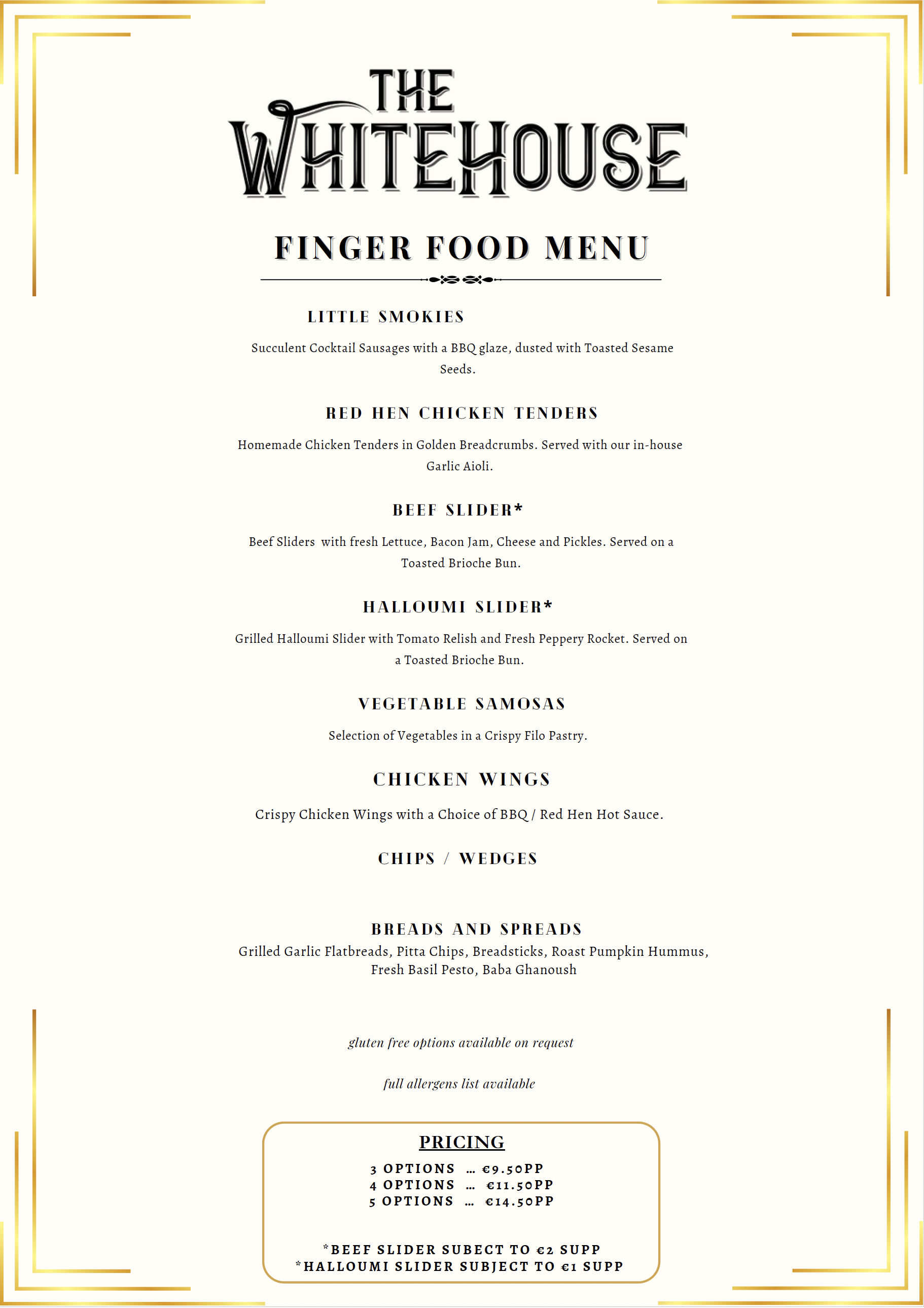 Finger Food Menu – The White House